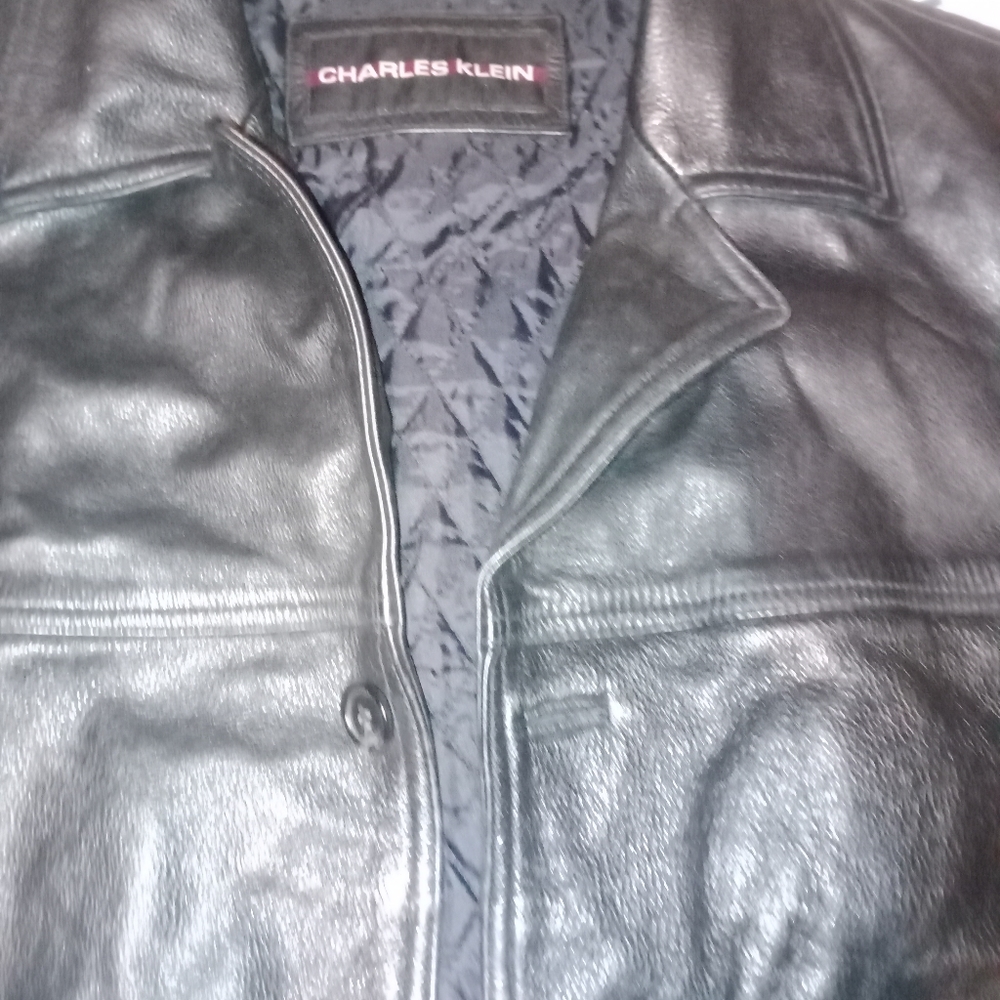 Charles Klein Bomber Jacket Black Leather Collared Po… - Gem